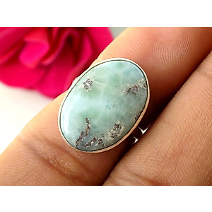 Natural Larimar Ring, Women's Ring, Statement Ring, Simple Bezel Gemstone Ring, (Size- 6.5 USA) Blue