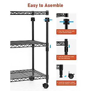 Simple Deluxe Heavy Duty 3-Shelf Shelving with Wheels, Adjustable Storage Units, Steel Organizer Wire Rack, 23" W x 13" D x 30" H, Black (HKSHLF23133003BPCLITE)