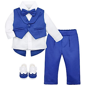 Lilax Baby Boy Gentleman Tuxedo Outfit Infant 4 Piece Set 0-3 Months Royal Blue