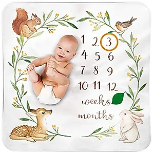 Baby Monthly Milestone Blanket Woodland - Baby Girl Gifts & Baby Boy Gifts - Watch Me Grow Woodland Nursery Décor - European Design - Gender Neutral for Newborn Girl & Boy