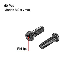 Tool parts M2 x 7mm Laptop Computer Screws 2.8mm Dia Head Screw Black 50pcs