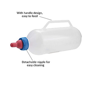 Lamb Milk Bottle Calf Goat Milk Feeder Bottle Baby Milk Feeding Screw-On Teat Feeder Detachable Nipple Sheep Replacement Nursing Bottle with Hand Grip & Scale 1L