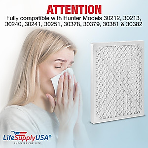 LifeSupplyUSA Air Purifier Filter Replacement 30931 Compatible with Hunter Models 30212, 30213, 30240, 30241, 30251, 30378, 30379, 30381 & 30382