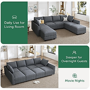 HONBAY Modular Sectional Couch U Shaped Sectional Sofa with Reversible Chaise Modular Sofa Couch with Storage Seat, Bluish Grey
