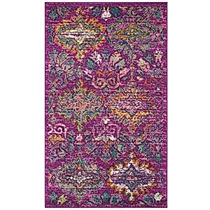SAFAVIEH Madison Collection 3' x 5' Fuchsia/Blue MAD144F Boho Chic Damask Non-Shedding Living Room Bedroom Accent Rug