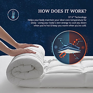 Sleep Climate Temperature Regulating Pillow Top Mattress Topper Featuring with 37.5® Technology Queen - 300 Thread Count Cotton Blend Cover Quilted Fitted Mattress Protector with 8-18" Deep Pocket