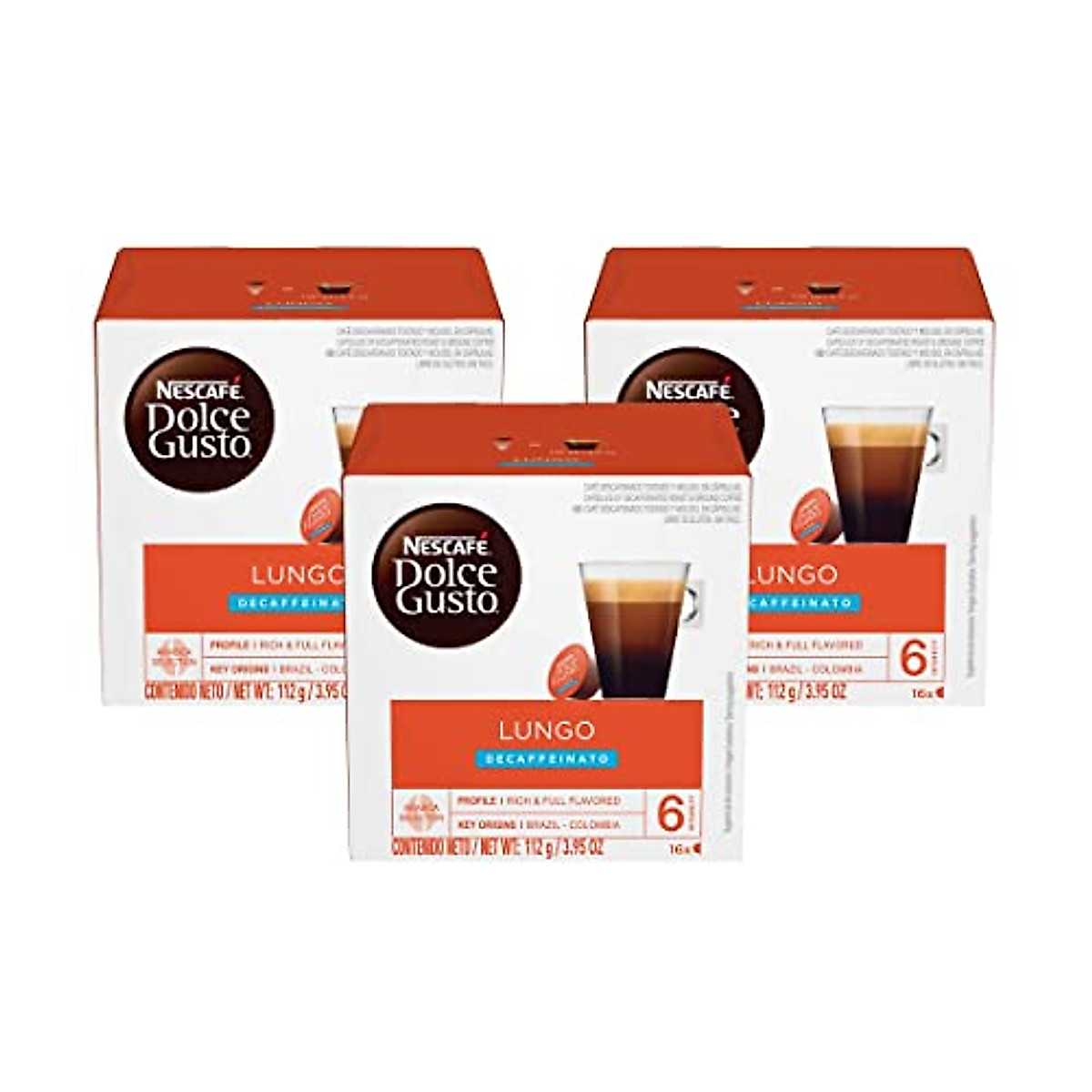 Nescafe Dolce Gusto Coffee Pods, Lungo Decaffeinato, 16 capsules, Pack of 3