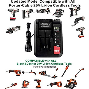 Qbmel PCC692L 20V Max Fast Battery Charger for Black+Decker 20V MAX Lithium Slide Battery LBXR20 LBXR2020 LBX4020 LCS1620 Porter-Cable 20V MAX PCC685L PCC685LP PCC680L PCC682L