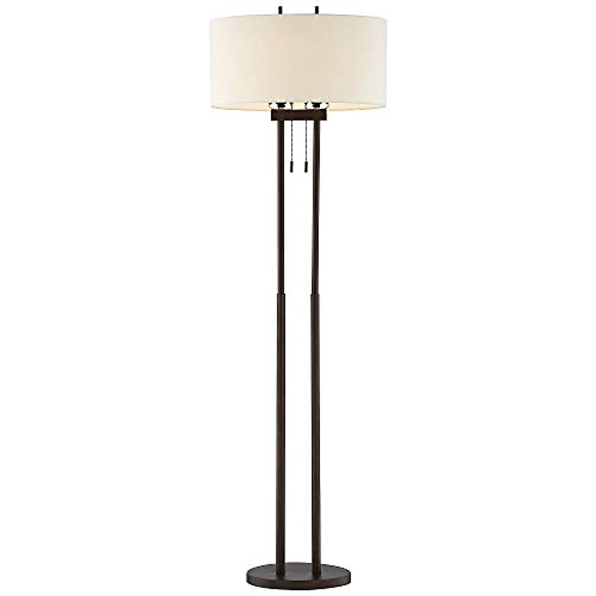Franklin Iron Works Roscoe Modern Standing Floor Lamp 62" Tall Oil Rubbed Bronze Brown Twin Poles White Fabric Hardback Oval Shade Decor for Living Room Reading House Bedroom Office