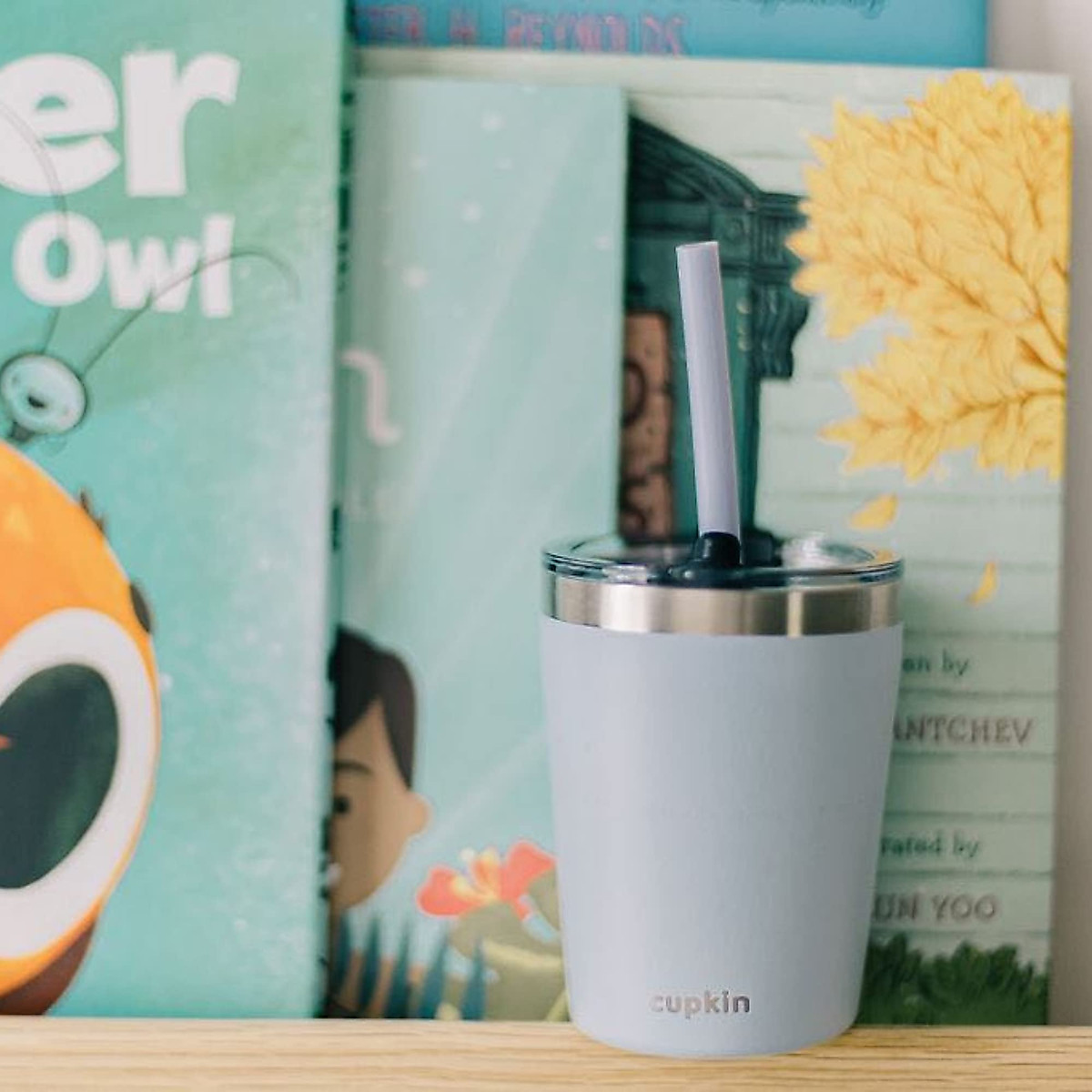 CUPKIN Stackable Stainless Steel Kids Cup Smoothie Tumbler, Powder Coated Insulated Tumblers, BPA Free Lid and Silicone Straw 8 Fl Oz (Pack of 1), Gray