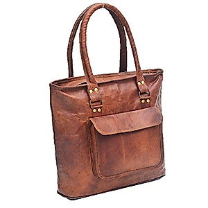 Handmade Women Vintage Style Real Leather Shoulder Shoppers Bag Purse 16” Brown