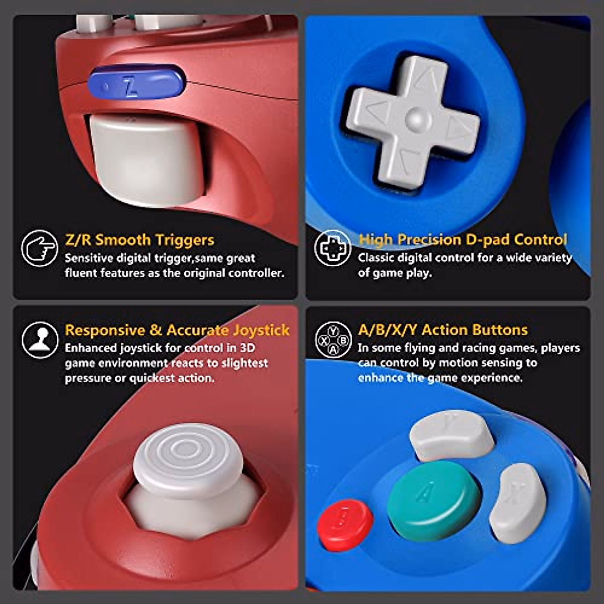 FIOTOK Gamecube Controller, Classic Wired Controller for Wii Nintendo Gamecube (Blue & Red-2Pack)