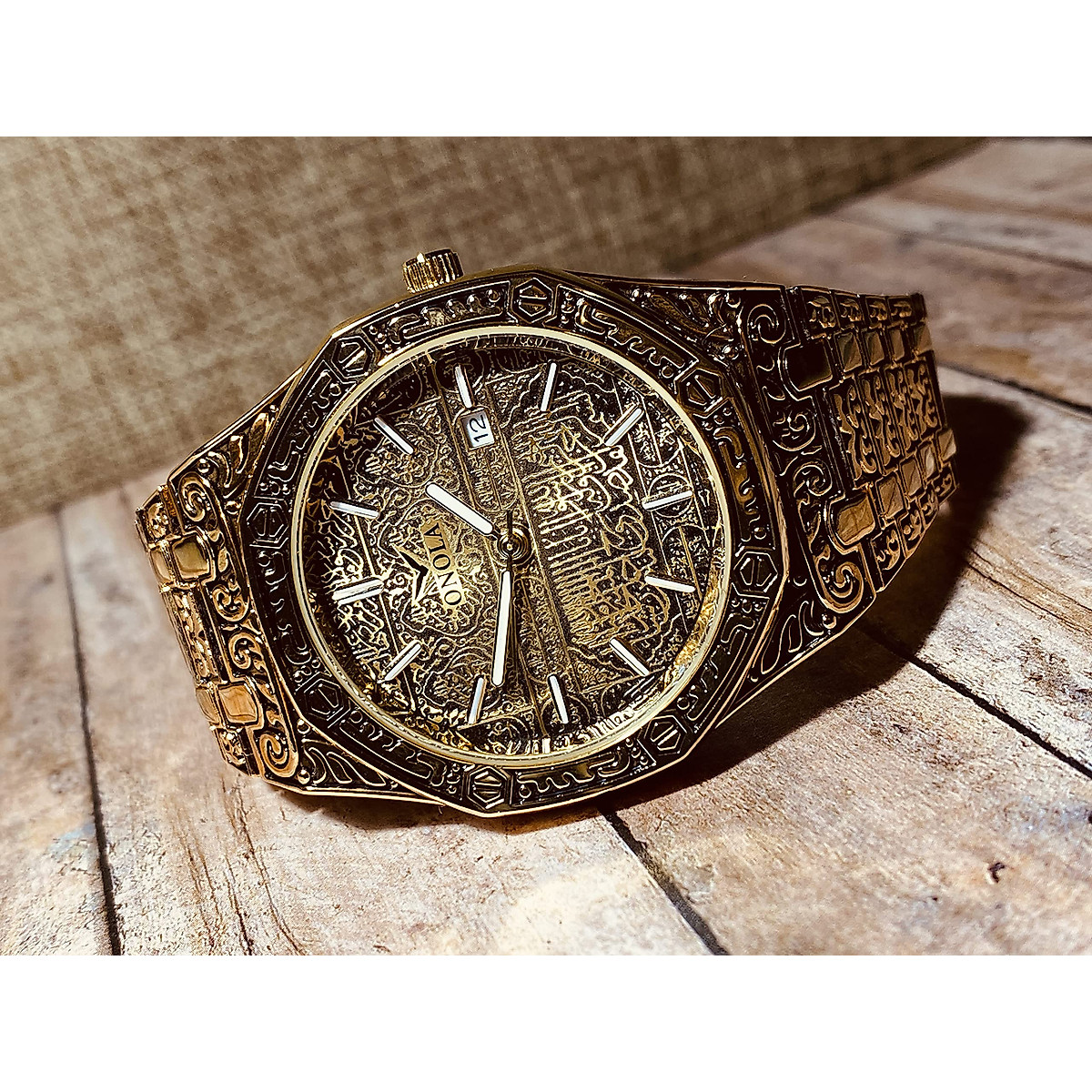 Men's Women's Hexagonal Black Gold Arabic Versus Dial Wrist Watch Band Luxury Bracelet Dial Watch For Men Women Hip Hop Watch, Waterproof Calendar Watch Fashion Classic Design Watch for Men