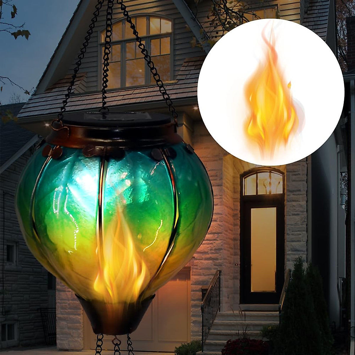 OUISJYER Hot Air Balloon Solar Lantern with Flickering Flame Hanging Solar Lanterns Outdoor Lights Waterproof Lanterns Decorative Garden Patio Yard Party Decor Green