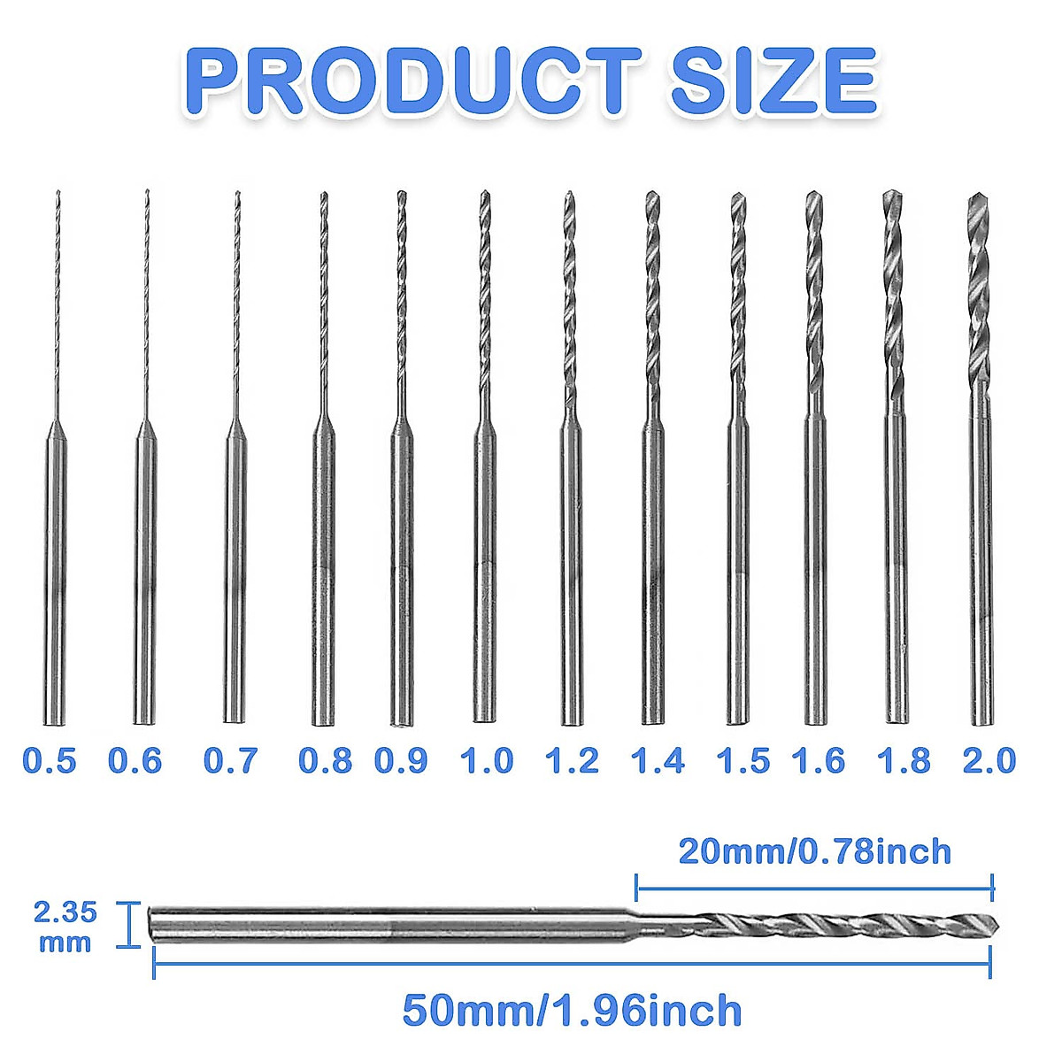 Mini Twist Drill Bits Set - 10Pcs 0.6mm-2.2mm Micro Wood Drill Bit 2.35 Shank Titanium Coated HSS Engraving Drill Bits Hole Drilling Tool for DIY Resin, Beads, Jewelry (12)