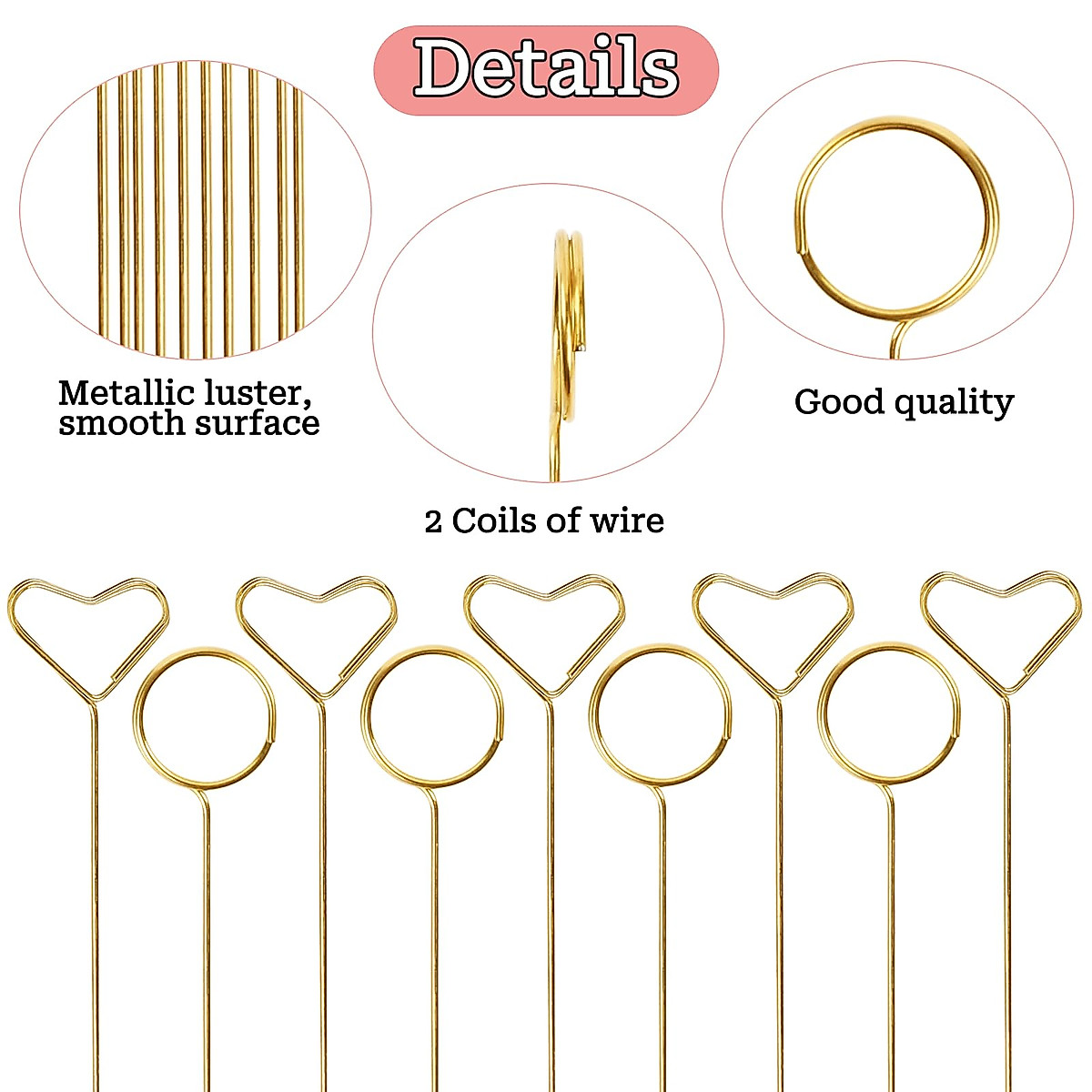 40 Pcs Flower Card Holder Stick, Metal Wire Floral Place Card Holder, Golden Round Shape Card Holders, Floral Card Holder Picks Flower Ring Loop for Wedding & Flower Arrangements, DIY Craft, 12 inches