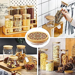 ANNOR 8 Pack Oui Yogurt Jar Lids Reusable Bamboo Wooden Lids with Mandala Patterns, Silicone Sealing Rings and Yogurt Bottle Label, Fit for Oui Yogurt Jars