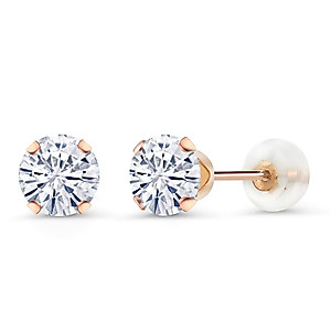 10K Rose Gold Forever Classic Moissanite from Charles & Colvard Women Stud Earrings (1.00 Cttw, Round 5MM)