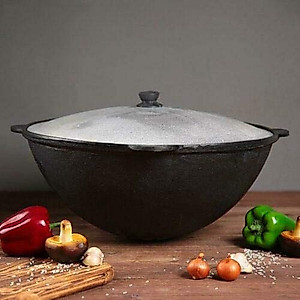 Free2Buy CKG Heavy Duty Cast Iron Казан Oven Tatar Dish Plov Плов Pot Mangal Making Cookware Kazan Insulated Double Handle with Lid Cooking Frying Pan – 22 L - Cooking Gifts