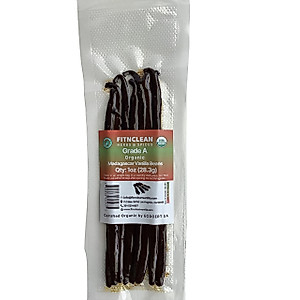 1oz. Madagascar Organic Vanilla Beans Gourmet Grade A. Certified USDA Organic 6"-7.5" by FITNCLEAN VANILLA for Cooking, Brewing, Extract Fresh Bourbon NON-GMO Whole Pods