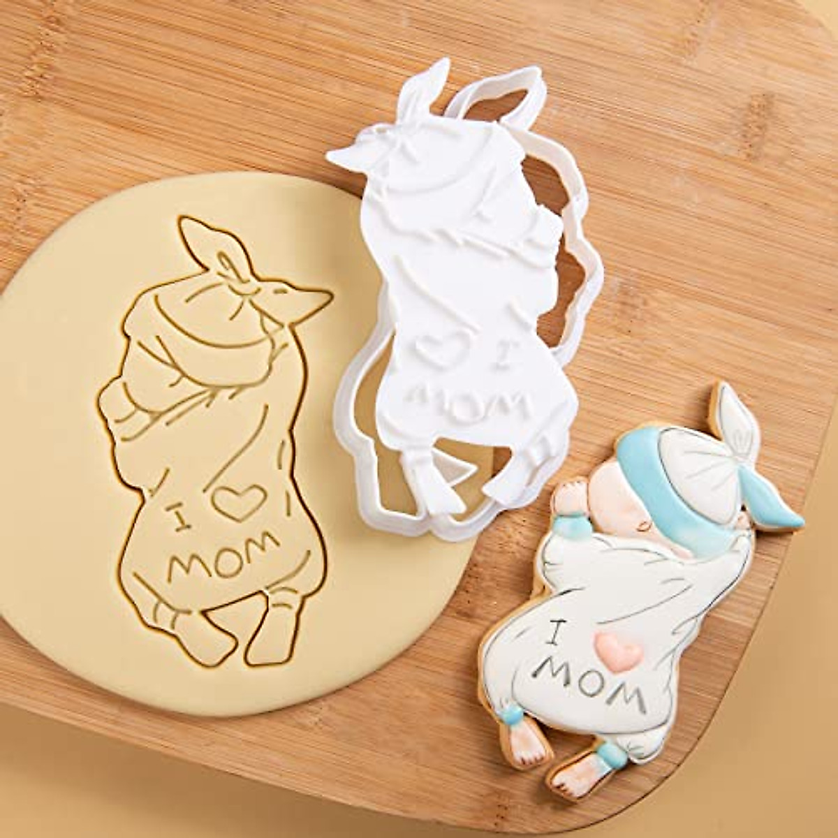 Flycalf Baby Cookie Cutter with Plunger Stamps Love Mom Baby Shower Biscuit Cutter Baking Kitchen Cake Decor Plastic 3.5" Cutter Molds Gifts for Kids Party Supplies