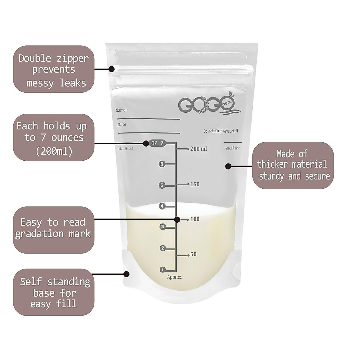 240 CT (4 Pack of 60 Bags) Best Value Pack Breastmilk Storage Bags - 7 OZ, EACH PRE-STERILIZED By Gamma Ray, BPA Free, Leak Proof Double Zipper Seal, Self Standing, for Refrigeration and Freezing