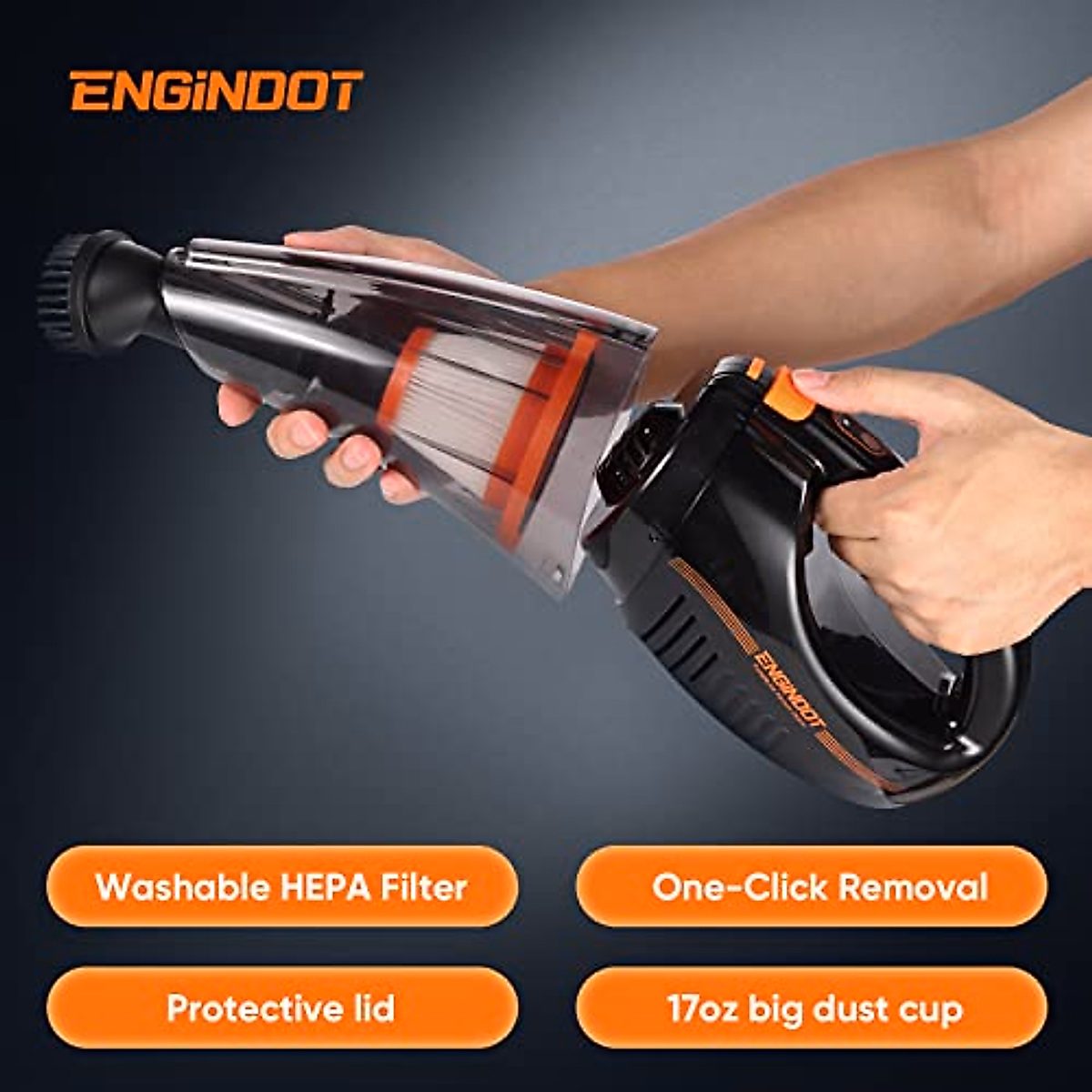ENGINDOT Car Vacuum Cleaner, 8Kpa High Power Handheld Vacuum, 30 Mins Runtime 12V Cordless Car Vacuum, 2-Way Powered, Accessories Kit for Car Interior and Home Cleaning