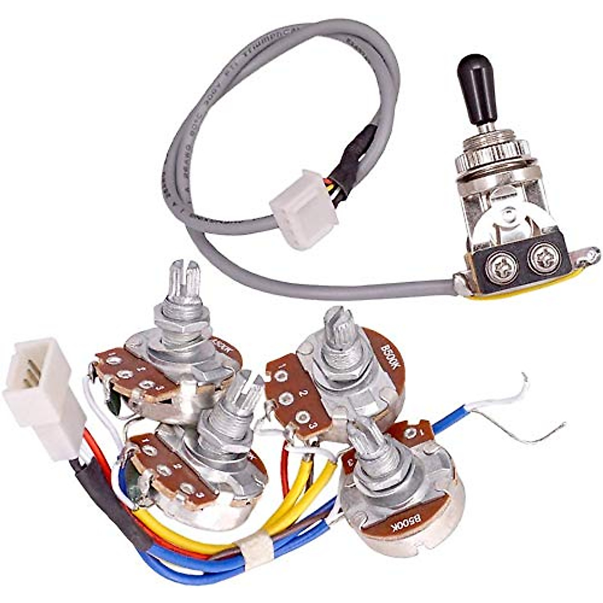 1 Set Guitar Circuit Wiring Harness Kit with 2 Pieces A500k B500K Pots and 1 Piece 3 Way Toggle Switch fit for LP Electric Guitar (A)