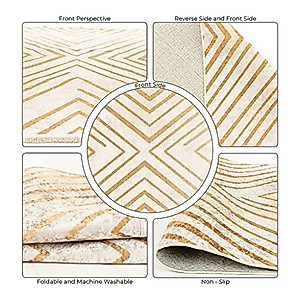 Alfa Rich Rugs, 5x7 Area Rug, Cream - Gold Rug, Non-Slip, Soft, Machine Washable, Living Room Rugs