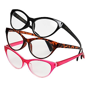 Betsey Johnson Women's Fairisle 3 Pack Reading Glasses Cat eye, Black, Tortoise, Pink Gradient, 2.5X + 2.5