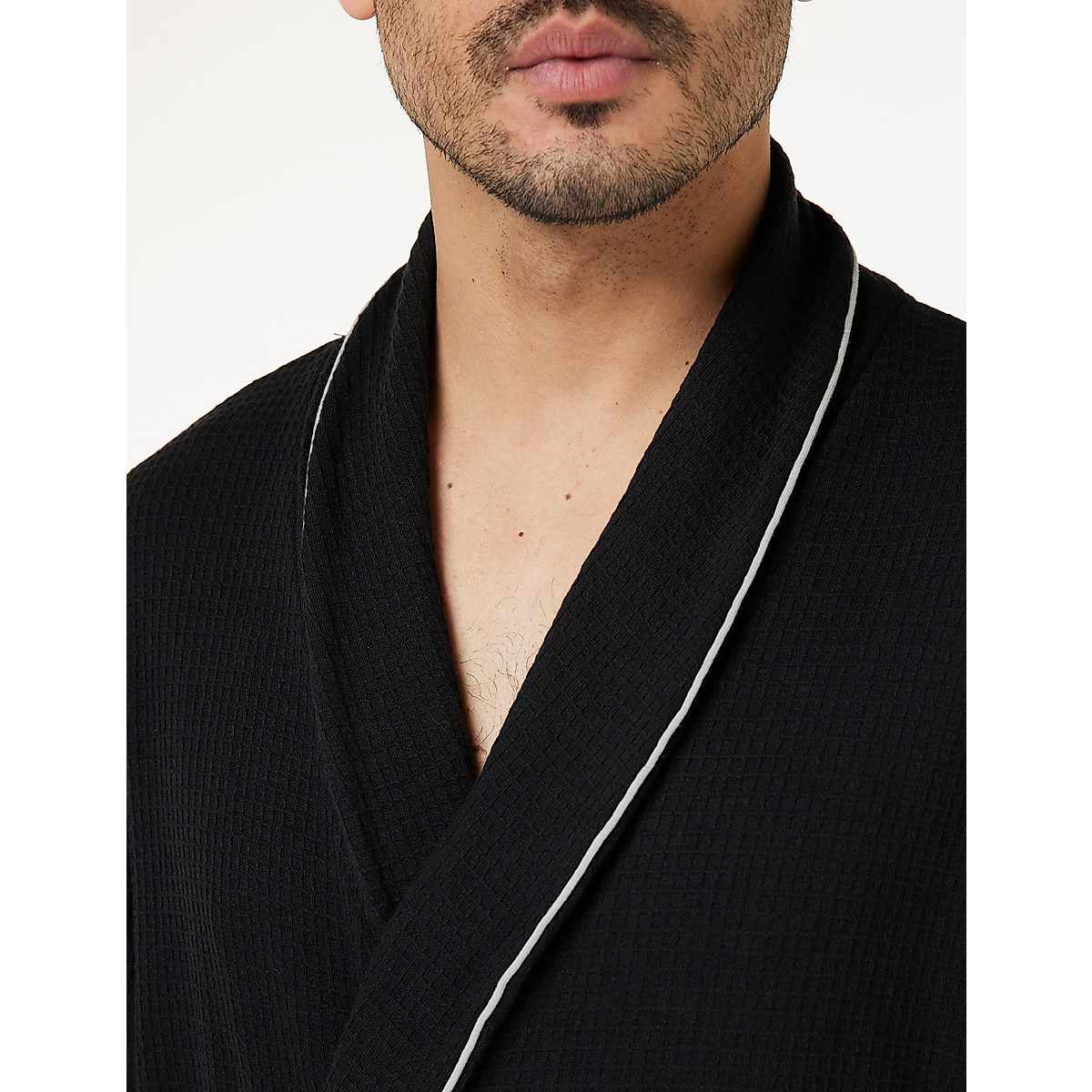 Amazon Essentials Men's Lightweight Waffle Robe (Available in Big & Tall), Black, Medium-Large