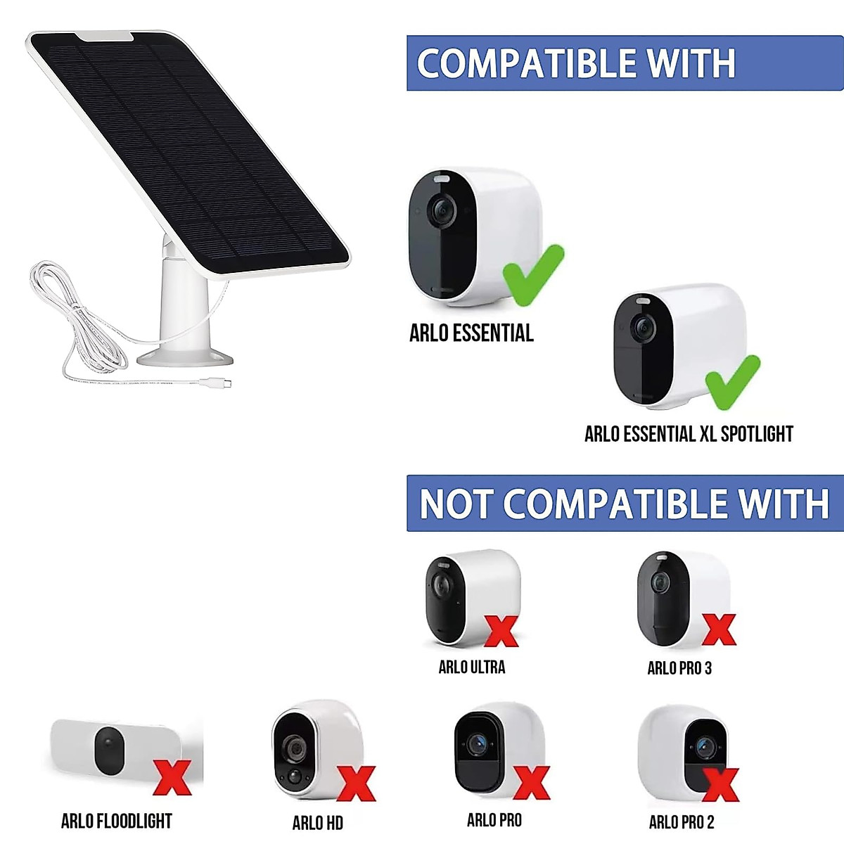 Upgrade 5V 6W Solar Panel for Security Camera, Compatible with Eufycam 2C/2C Pro/2/2 Pro/E20/E40/E, Continuous Power Supply with Micro USB Port, USB-C Adapter and 9.8ft/3m Charging Cord, 4 Pack