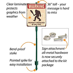 SmartSign 12 x 10 inch “Warning - Property Protected By Big Foot” Yard Sign with 3 foot Stake, 40 mil Aluminum, 3M Laminated Engineer Grade Reflective Material, Red and Brown, Set of 1, USA-Made