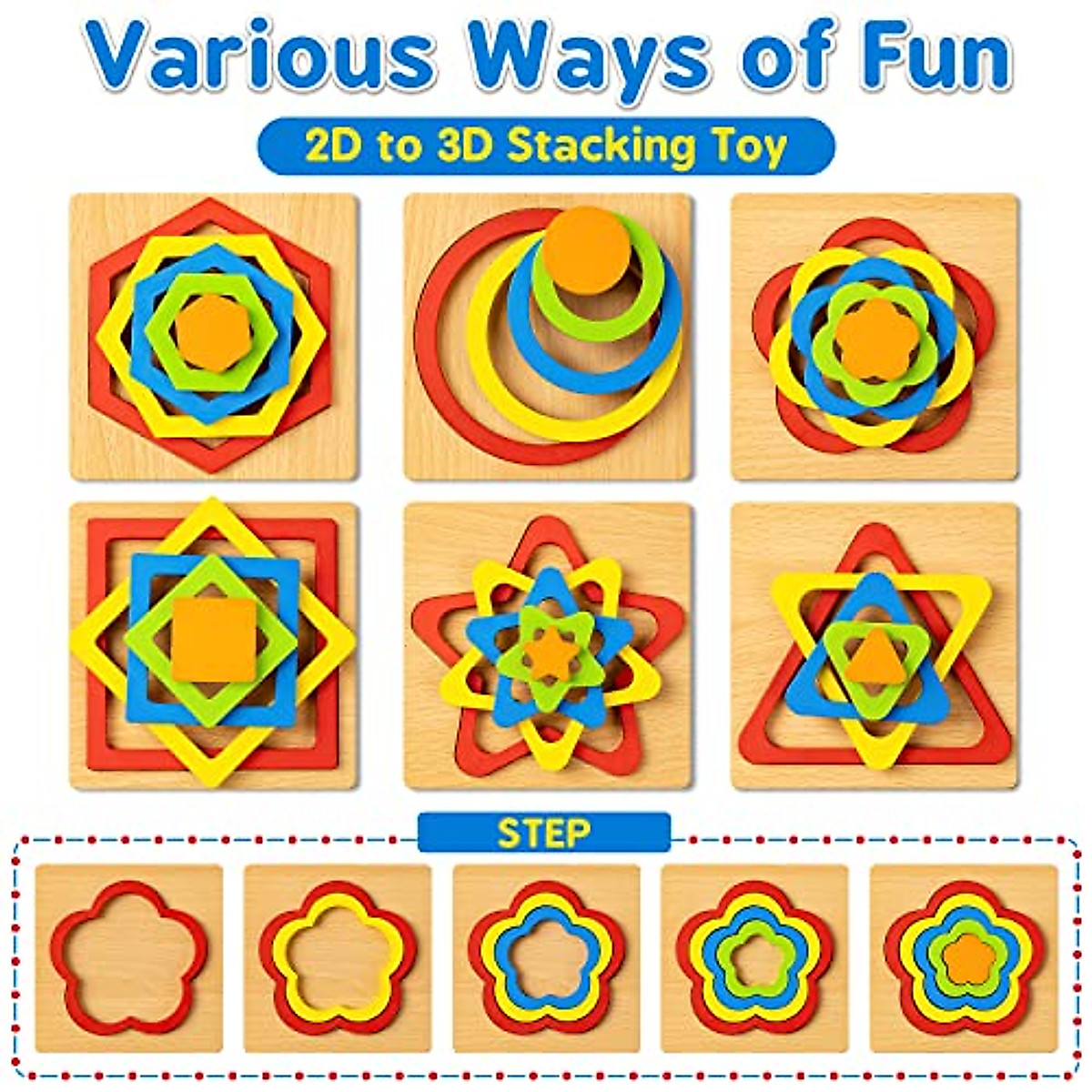 Toddler Puzzles for Kids Age 1 2 3 4 Year Old, 6 Pack Montessori Shape Sorting Puzzle Toddler for Girl boy Activities Preschool Learning Early Educational Birthday Gift Travel Autistic Wooden Toys