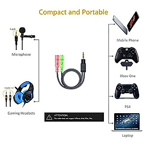MillSO Headphone Mic Splitter, 3.5mm Headset Adapter (Microphone + Audio) 2 TRS Female to TRRS Male CTIA Stereo Jack Y Cable Compatible for Dual-Plug Gaming Headset to Xbox, PS4, Phone, Laptop, PC