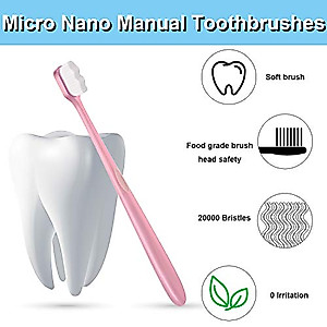 Patelai 8 Pieces Soft Toothbrush Micro Nano Extra Soft Bristles Manual Soft Toothbrush with 20,000 Bristles for Teeth Oral Gum Recession Adults Kids Child (Black, White, Pink, Green)