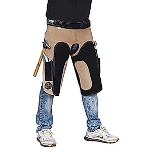 Rekhi International Professional Farrier Apron Chaps, Horse shoe, Leather for men, Black on Beige, 25'' inches 63 cm