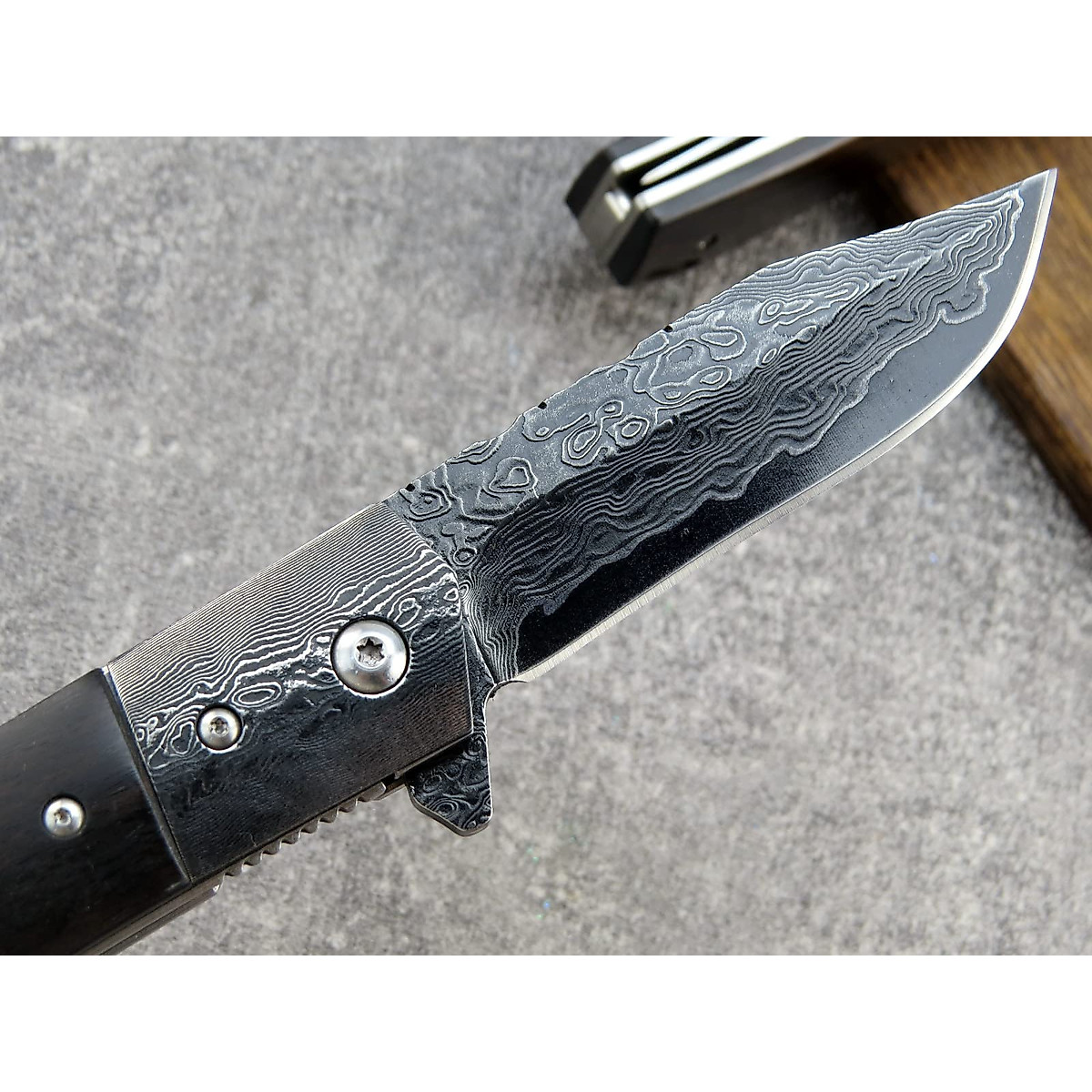 Sitivien ST234 Damascus Steel Folding Knife,Handmade VG10 Core Blade and Ebony Wood Liner Lock Handle,EDC Tool Knife for Men Outdoor Camping Damascus knife EDC Hunting Folding Knife … …