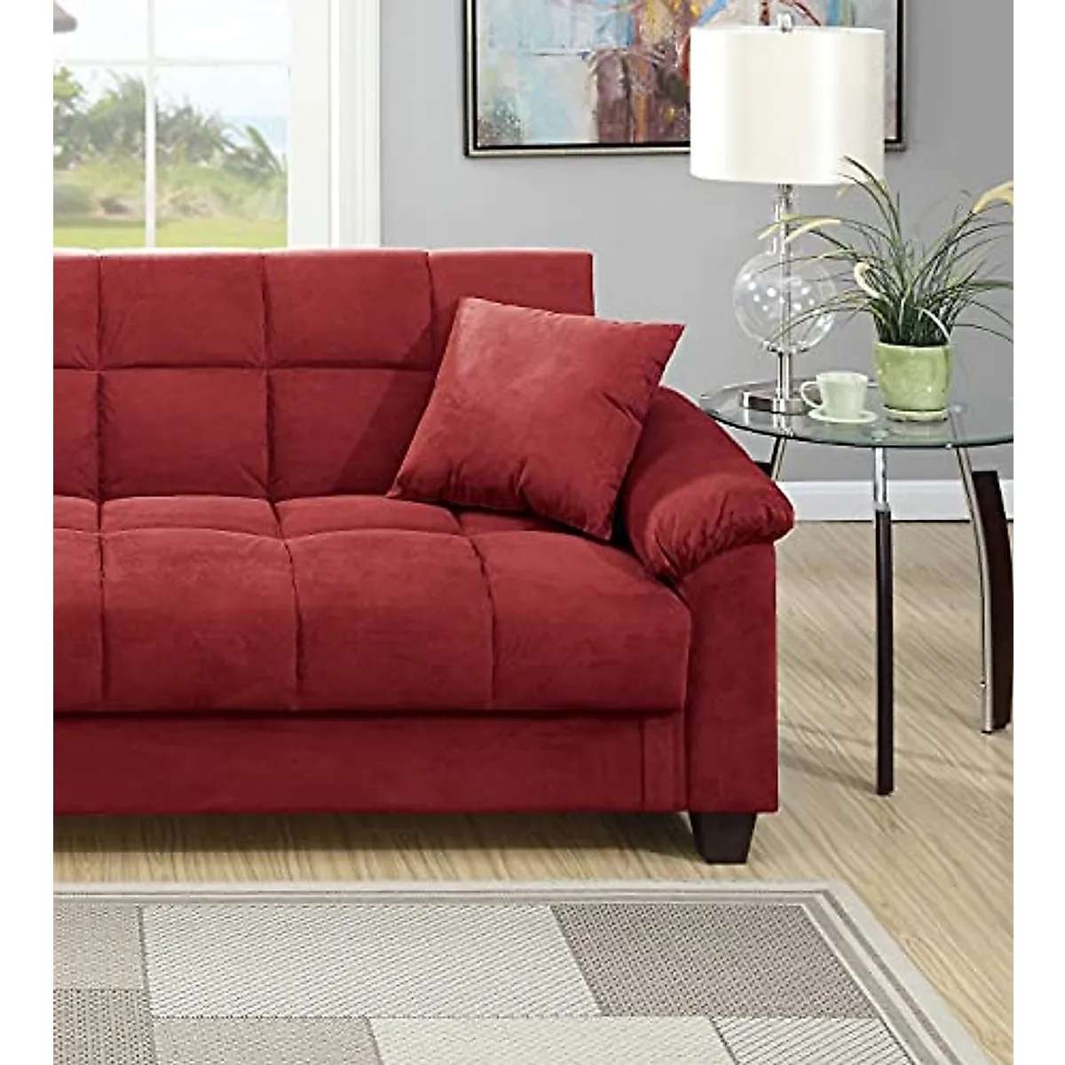 TONAUA Contemporary Living Room Adjustable Sofa Red Color Microfiber Plush Storage Couch 1pc Futon Sofa w Pillows