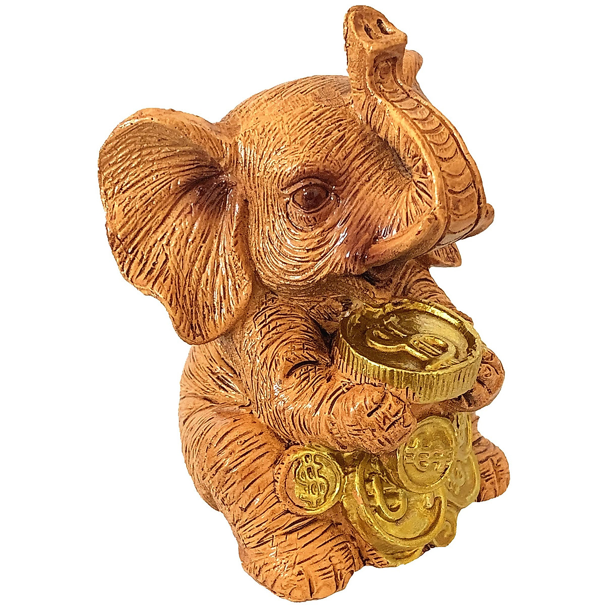 Betterdecor Feng Shui Trunk Up Lucky Elephant Statue Figurine Home Office Decor for Wealth (ICOINS)