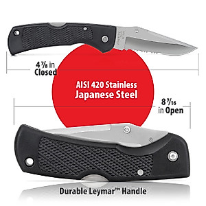 Maxam Extra Heavy-Duty Lockback Knife w/Leymar Handle - Fixed Blade Pocket Knife for Men, Hunting, Tactical & Survival, Includes Sheath