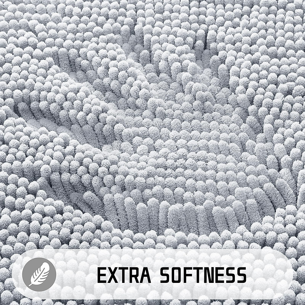 Yimobra Bathroom Rug Mat, 32'' x 20'', Luxury Chenille Shaggy Bath Rugs, Extra Soft & Thick, Absorbent Water, Non-Slip, Machine Washable, Bath Mats for Bath Floor,Tub and Shower, Silver