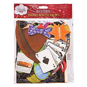 Western Photo Booth Props - 41-pc Photo Prop Kit with 8 x 10-Inch Sign, 60 Adhesive Pads, 45 Sticks - Photo Booth Props Country Theme - Wild West Photo Props