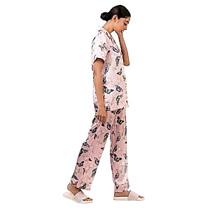 Anuschka Women’s Printed Pajama Set - Sleepwear Collection Made with 100% Recycled Poly Silk - Butterfly Melody, XL