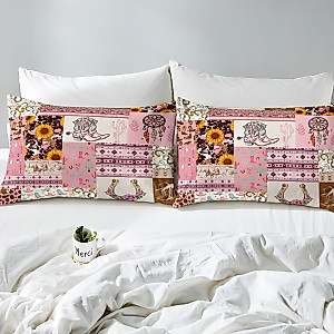 Erosebridal Western Bedding Pink Cowgirl Twin Comforter Set for Toddler Girls Cow Print Bedding Comforter Sets, Boho Cow Fur Western Style Duvet Set Farmhouse Horseshoe Pattern Quilt 2 Pieces