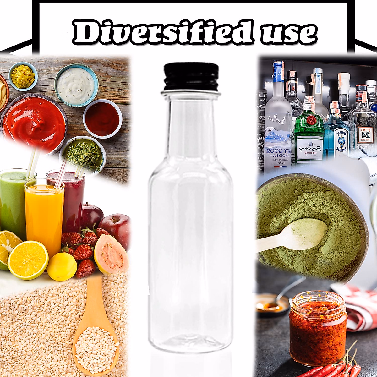 Mini Liquor Bottles,50 Pack Empty Spirit Bottles with Black Screw Cap,1.7oz Reusable Plastic Alcohol Shot Bottles with 10 Funnels for Baby Shower,Party,Weddings