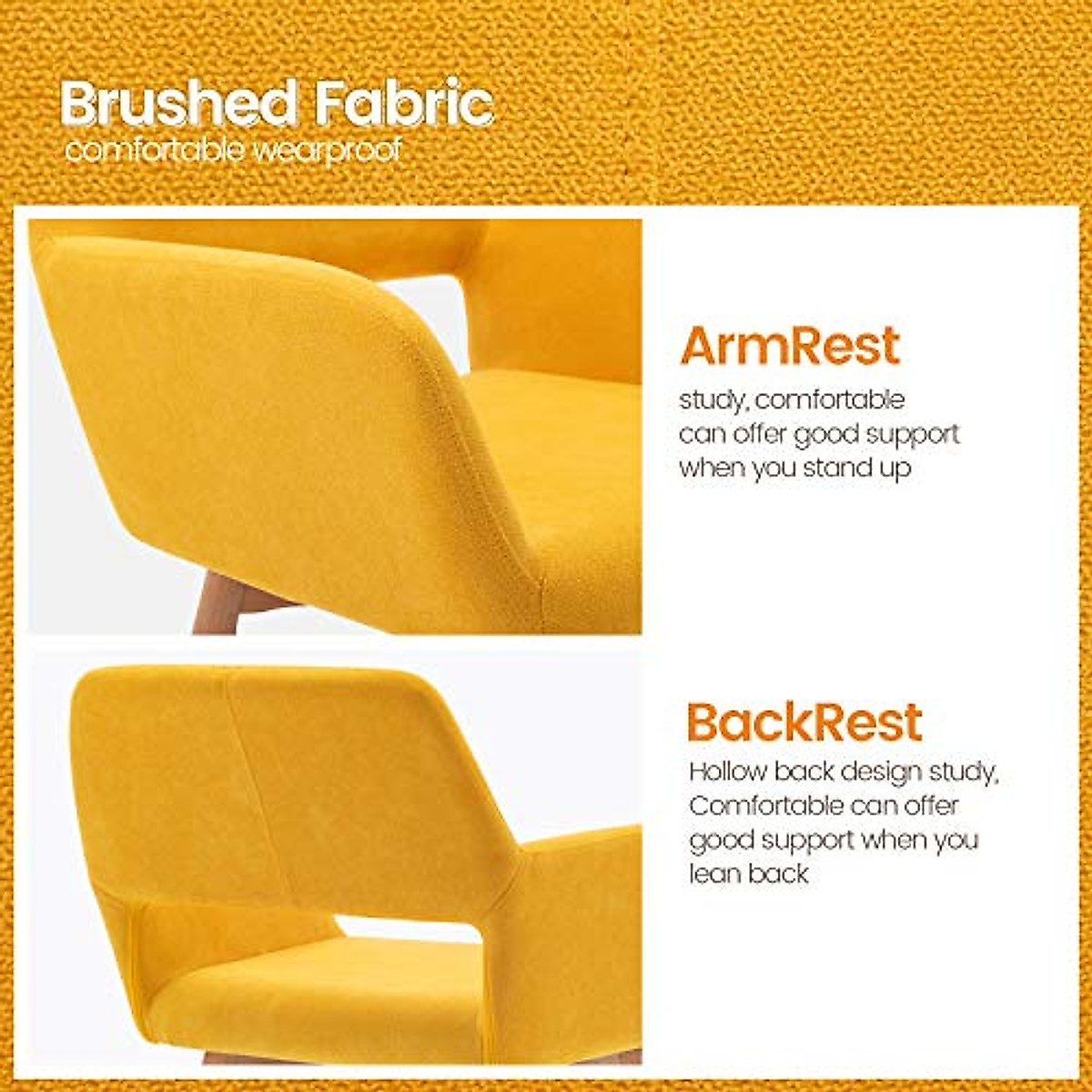Five stars Furniture Living Room Chairs Set of 2,Small Accent Chair for Vanity,Upholstered Dining Chair for Small Space,Farmhouse Dining Chairs,Desk Chair for Bedroom Yellow