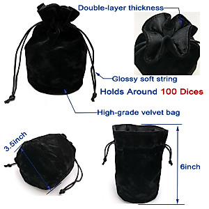 5 Sets New Black Polyhedral Dice with Satin-Lined Velvet Bag for Dungeons and Dragons DND RPG MTG D20 D12 D10 D8 D6 D4