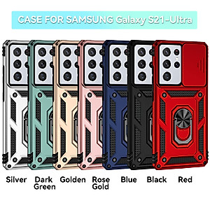 Hitaoyou Samsung Galaxy S21 Ultra Case, Galaxy S21 Ultra Case with Camera Cover & Kickstand Military Grade Shockproof Heavy Duty Protective Case for Galaxy S21 Ultra Red