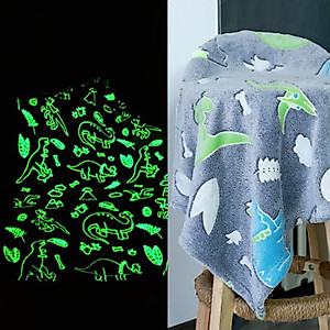 Asou Kids Blanket Sofa Blanket for Kids Glow in The Dark Kids Blanket Mini Dinosaur Blanket for Kids Toddlers
